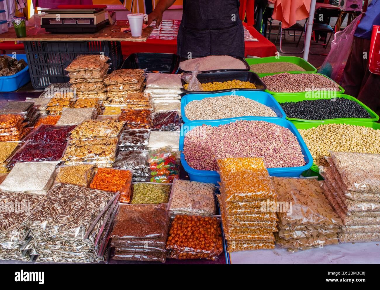 shop of different kind of seeds in a local mexican market on the street ...