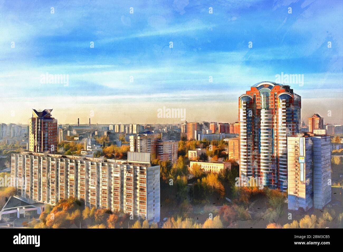 Apartment buildings colorful painting looks like picture, Moscow ...