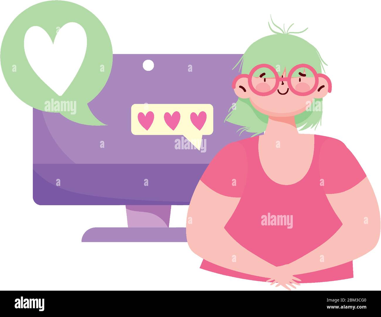 people communication and technology, young woman computer love message ...