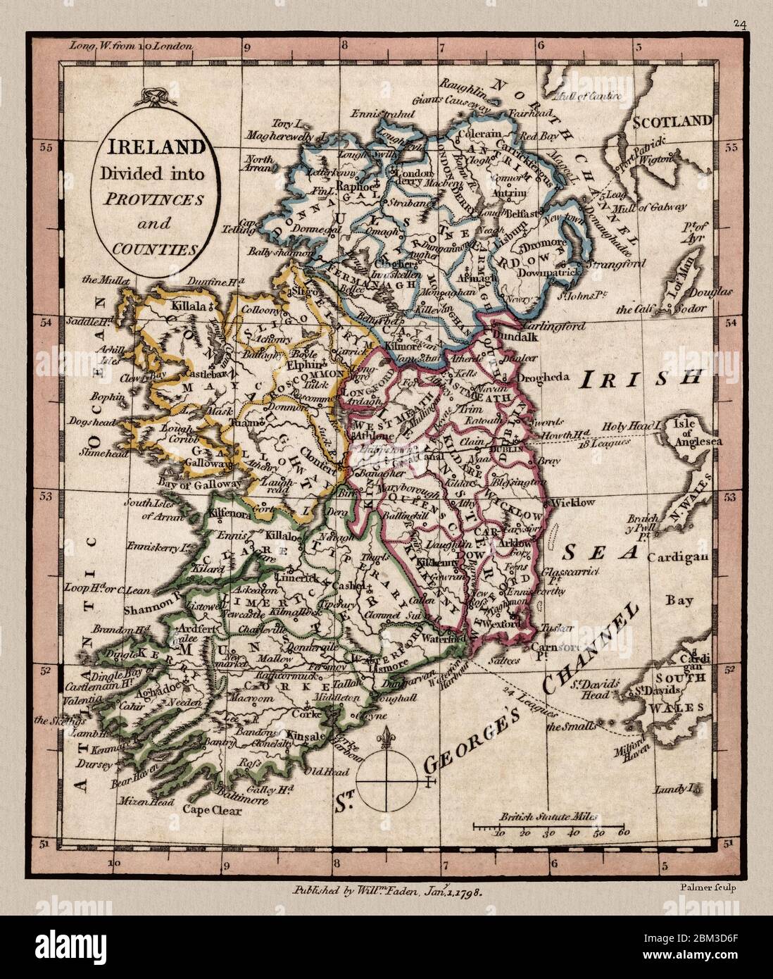 "Ireland Divided into Provinces and Counties." Map shows geographic ...
