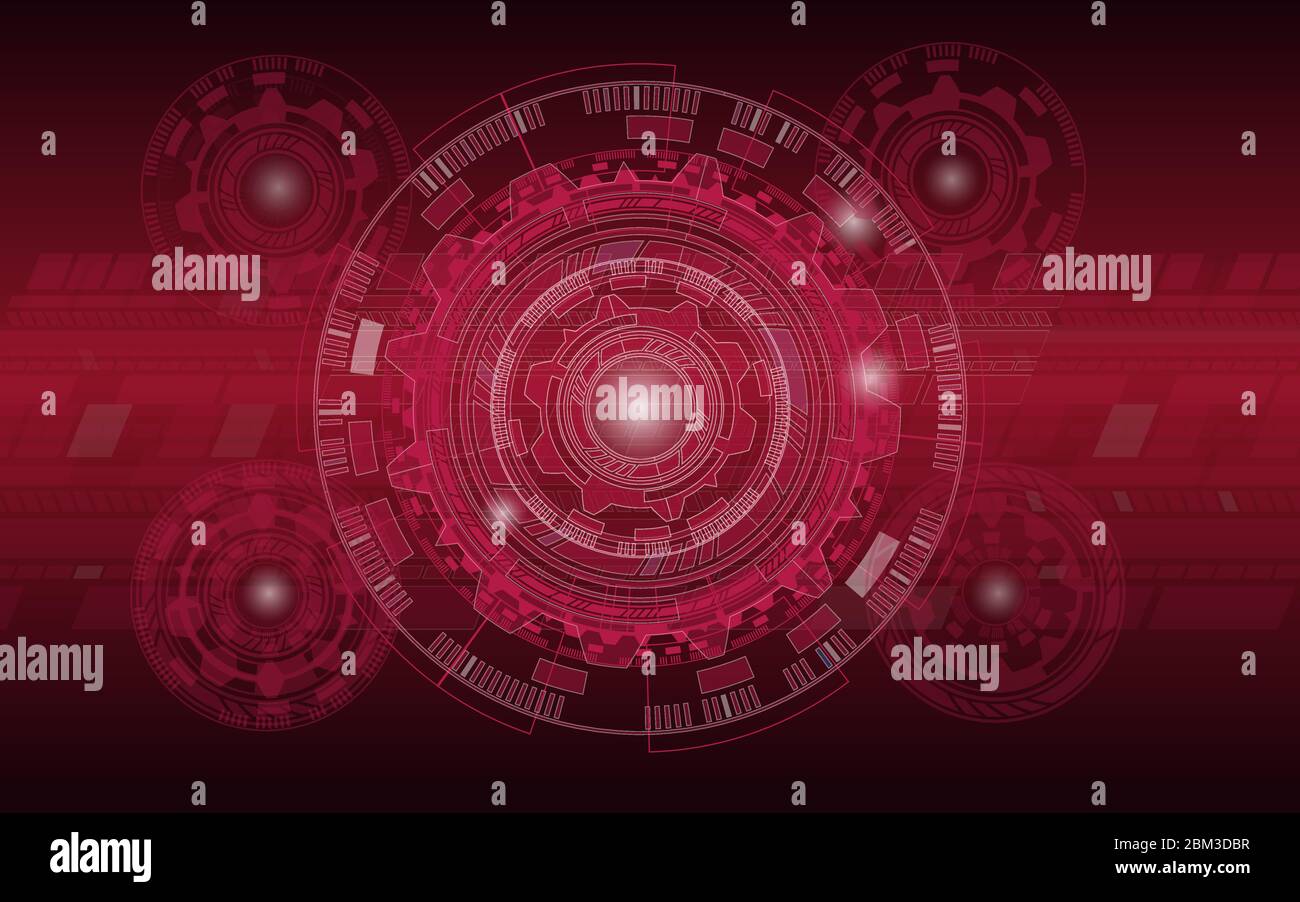 Futuristic RED HUD with four satellites user interface screen design ...