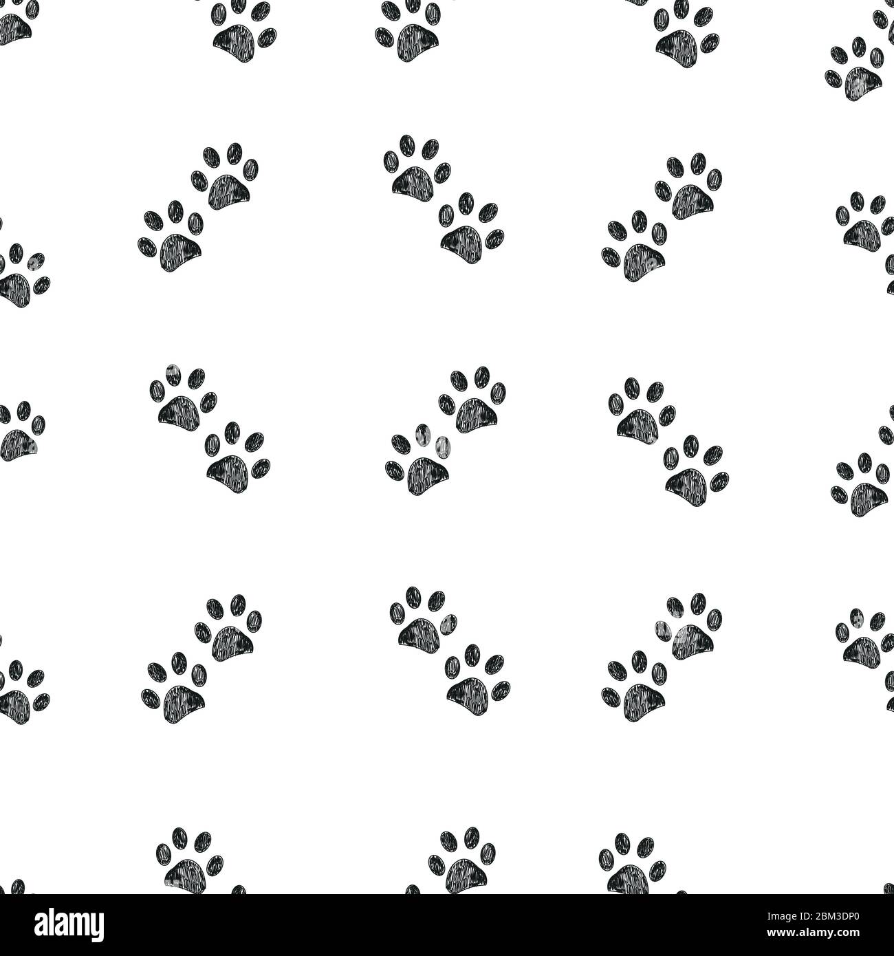 Doodle black paw prints trace of cats seamless vector pattern for ...