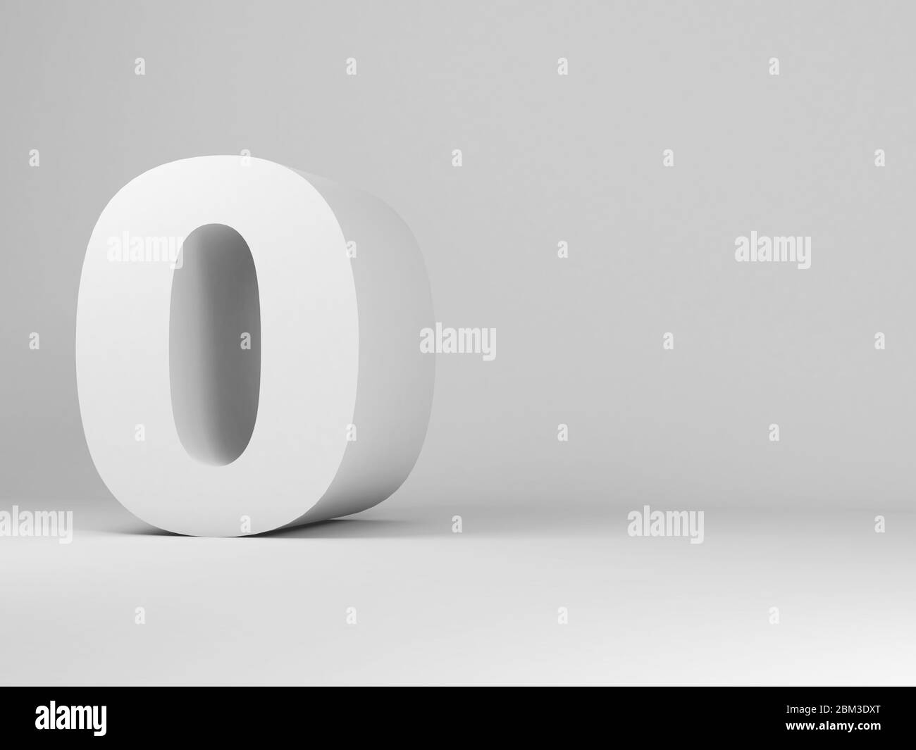 White zero digit installation in an empty studio room, 3d rendering ...