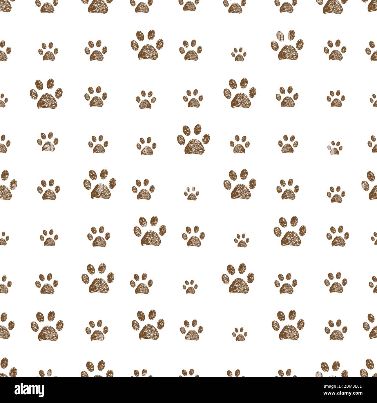 Doodle brown paw print vector with white background seamless pattern ...