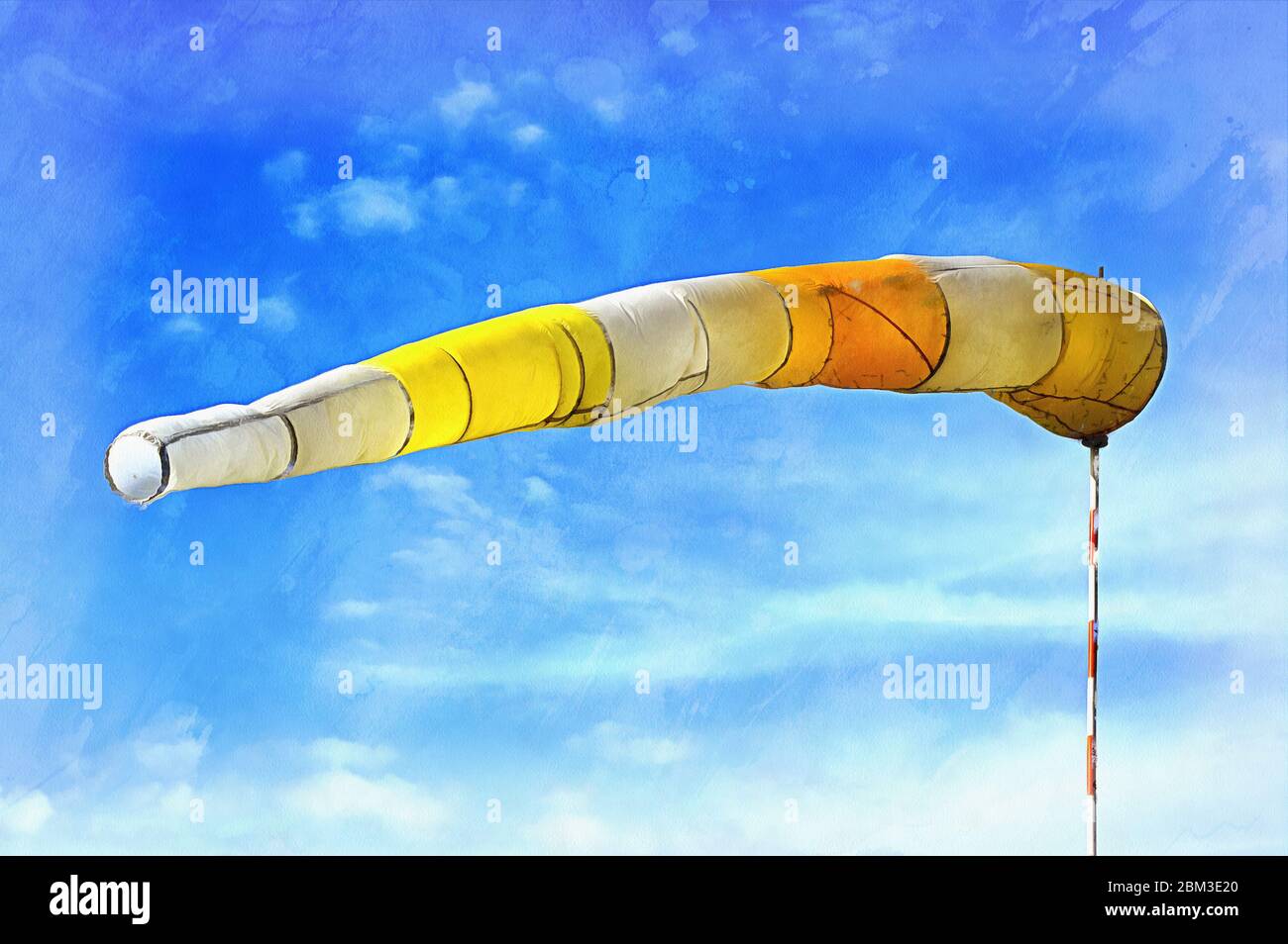 Airport windsock blowing in the breeze with a sky background colorful ...