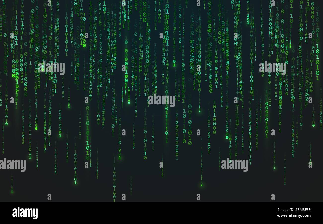 Binary matrix background. Green falling digits. Running bright numbers ... Binary matrix background. Green falling digits. Running bright numbers ...