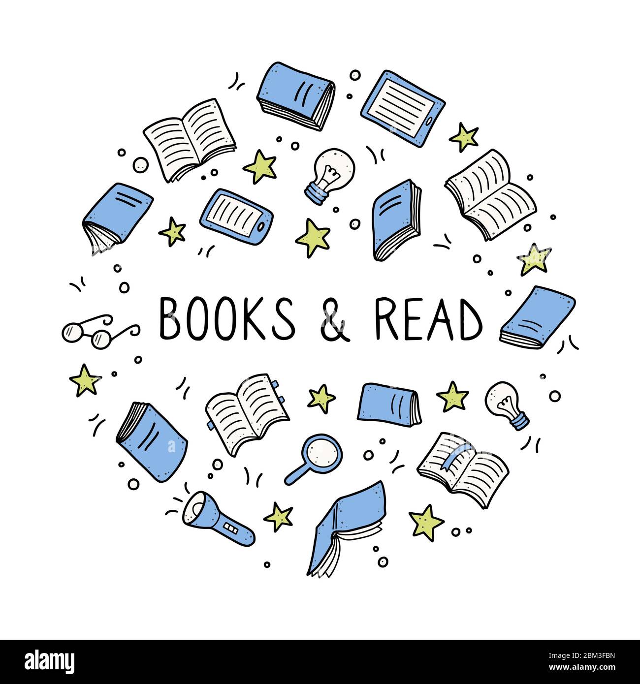 Hand Drawn Set Of Book Doodle Elements Education Symbols Vector