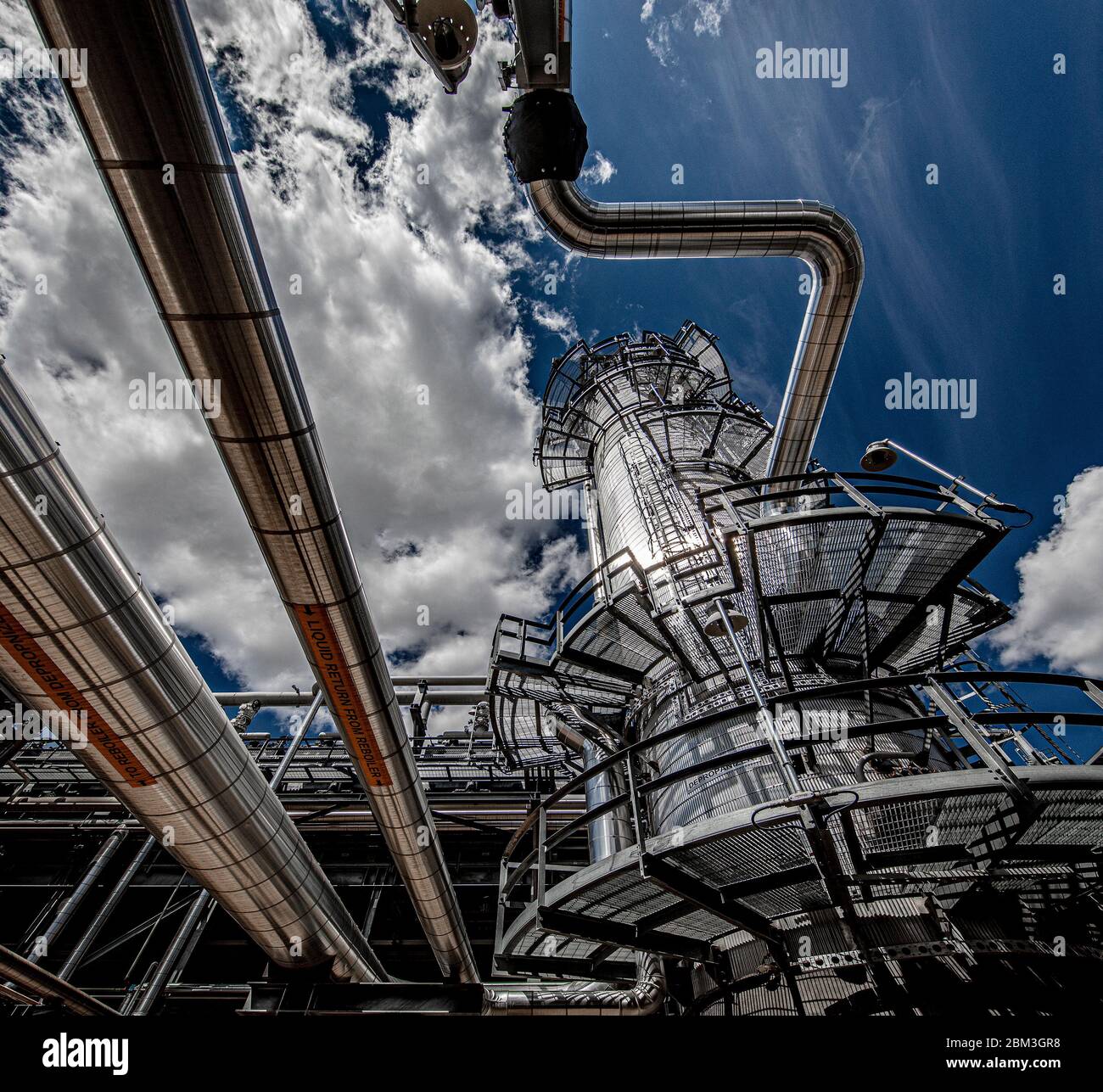 Natural gas plant structures against blue sky Stock Photo - Alamy