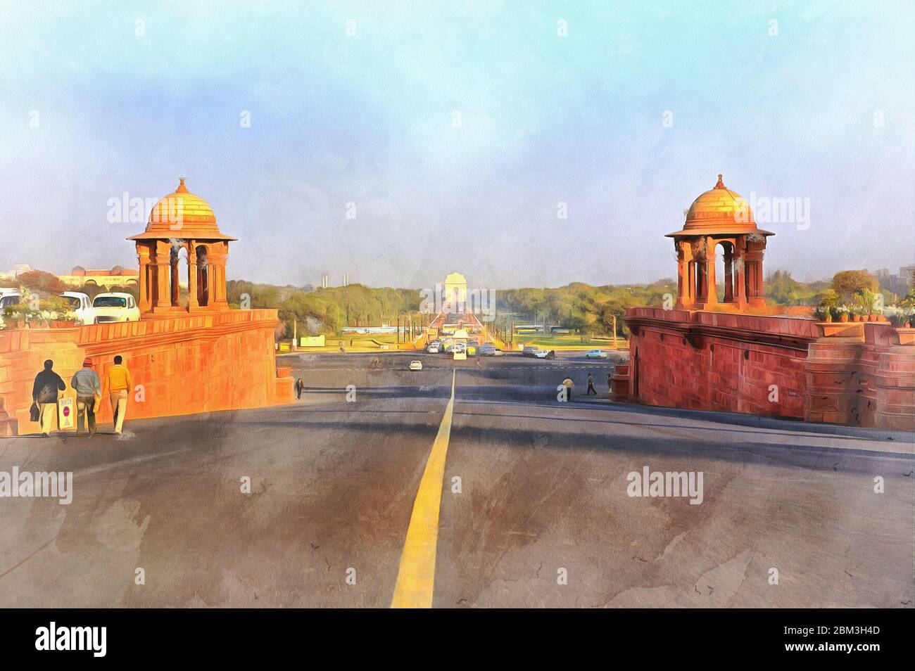 View to Rajpath and India Gate colorful painting looks like picture ...