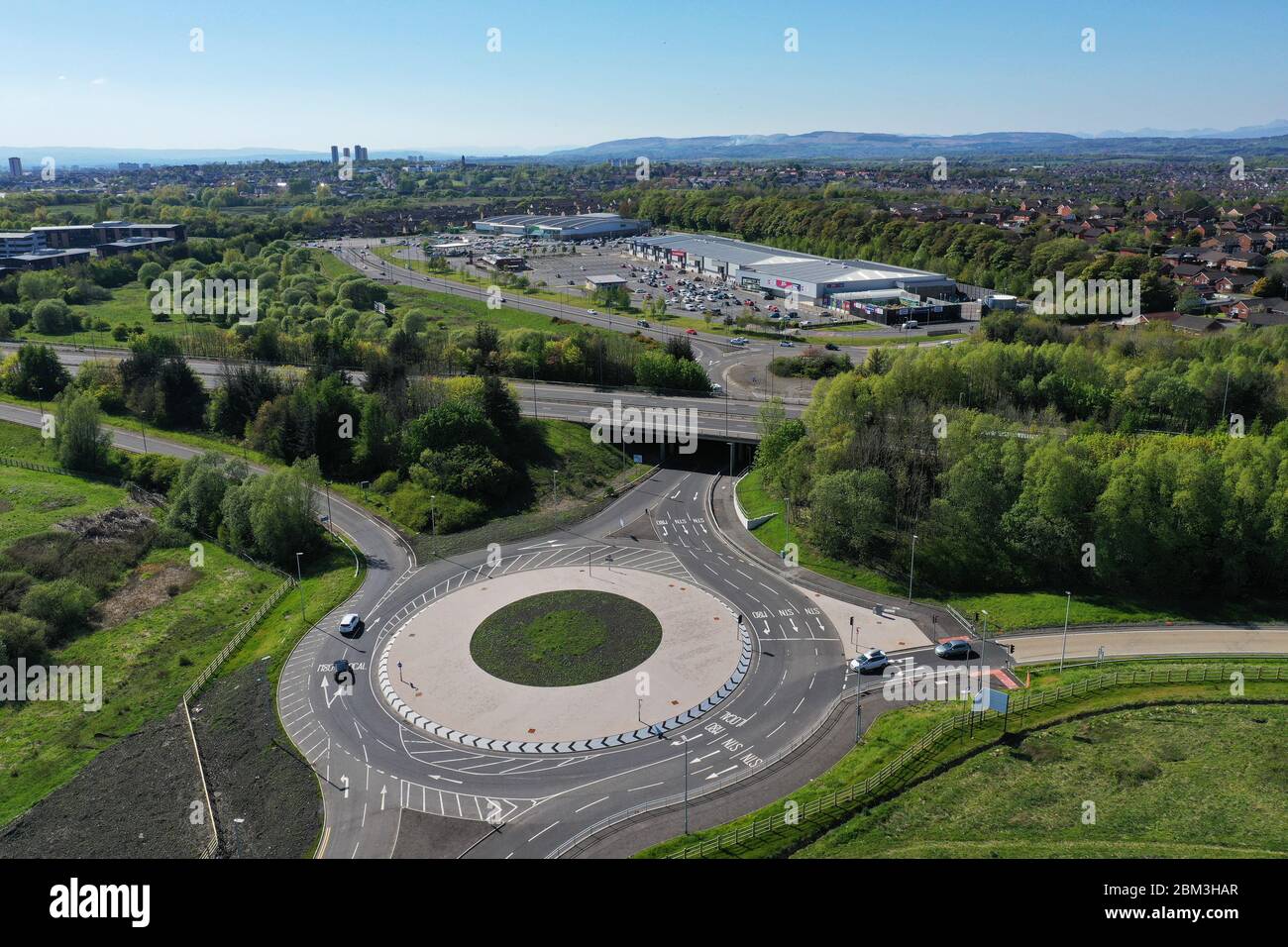 Aerial drone view of Glasgow North Retail Park Robroyston Stock Photo ...