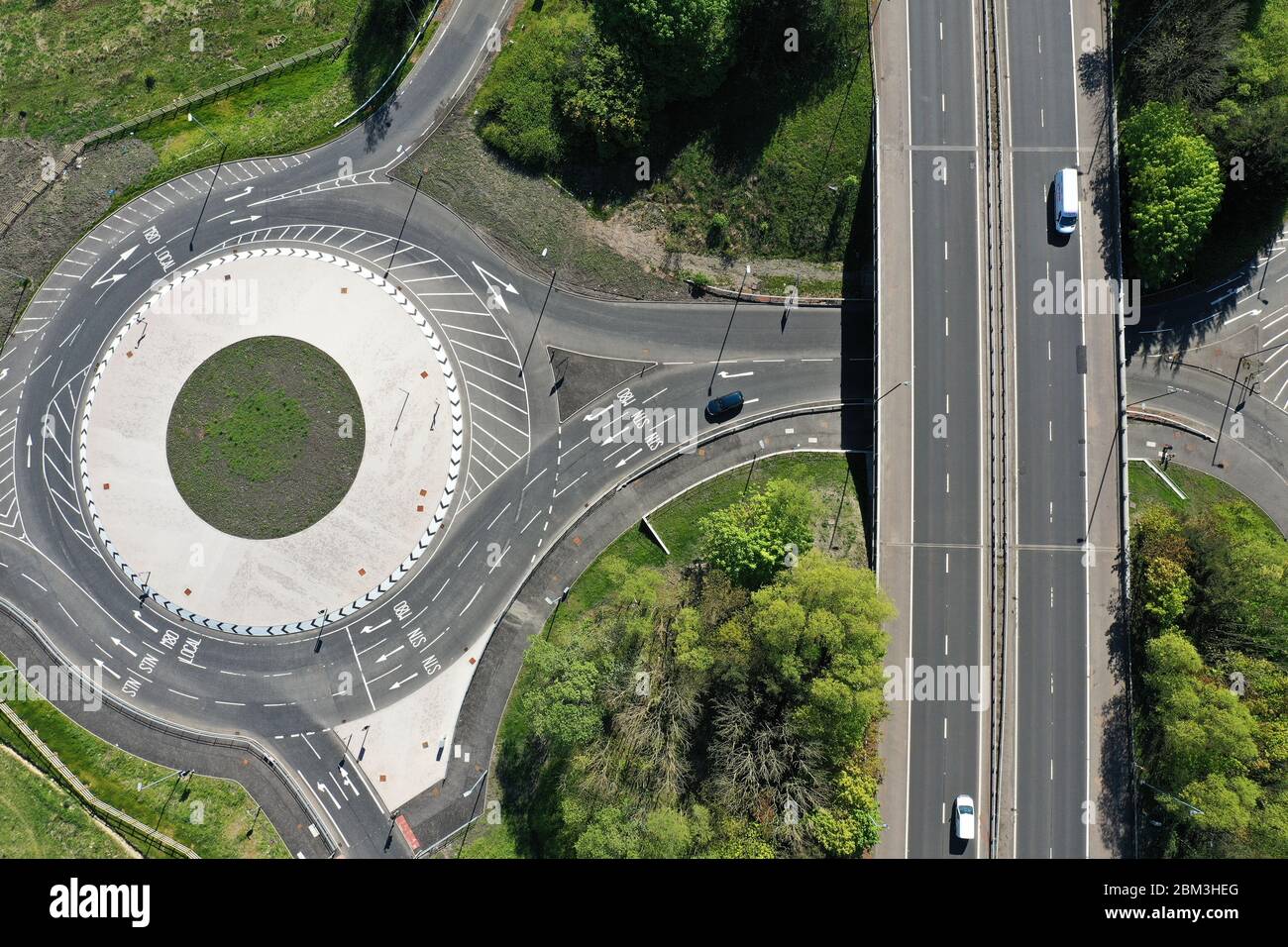 Aerial drone overhead view of UK roundabout and motorway Stock Photo ...