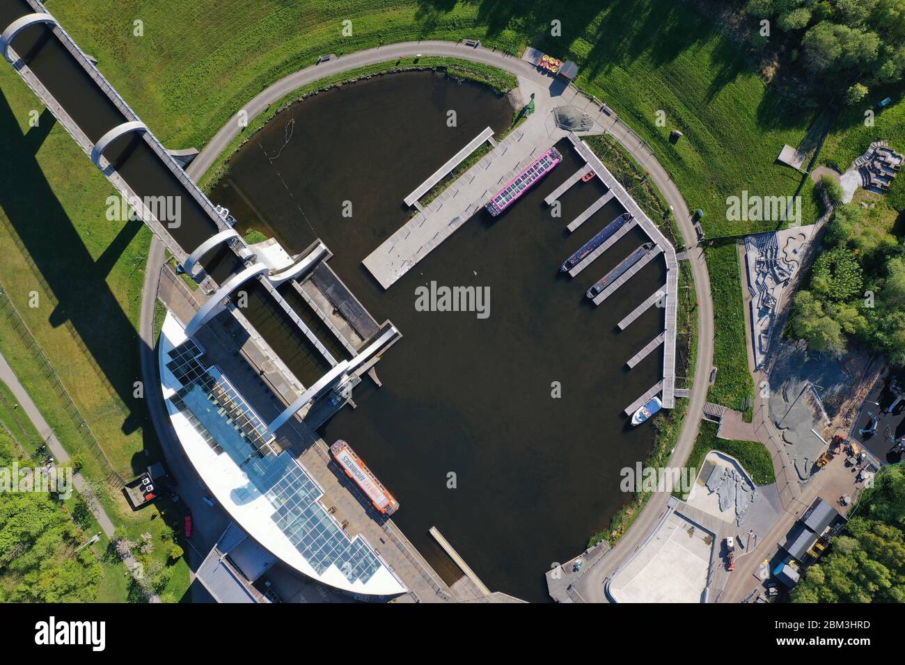 Aerial drone view of Falkirk Wheel and Basin Stock Photo - Alamy