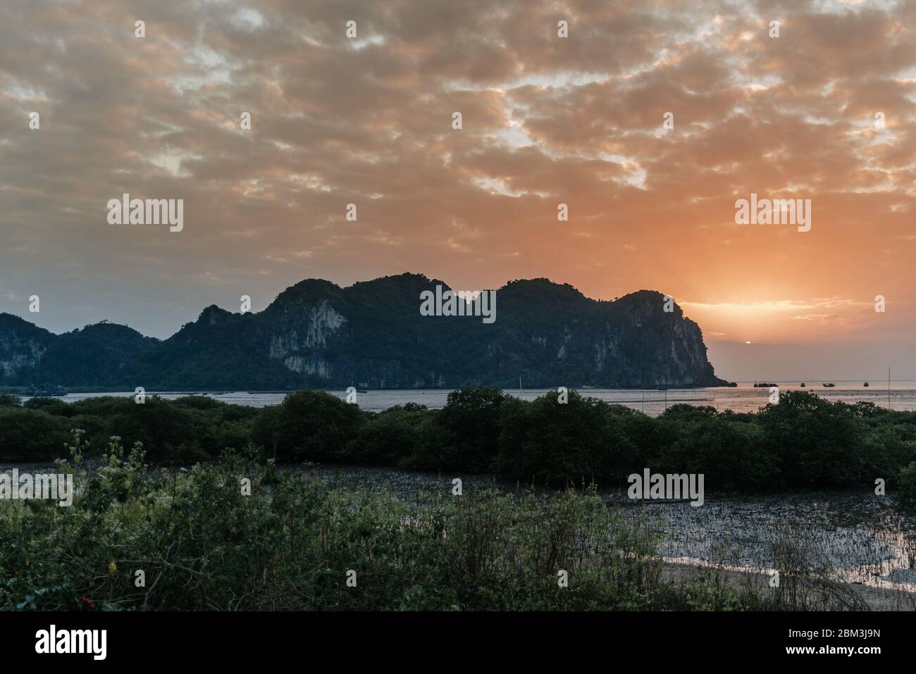 Stunning sunset over Ha Long Bay viewed from Cat Ba Island, Vietnam ...