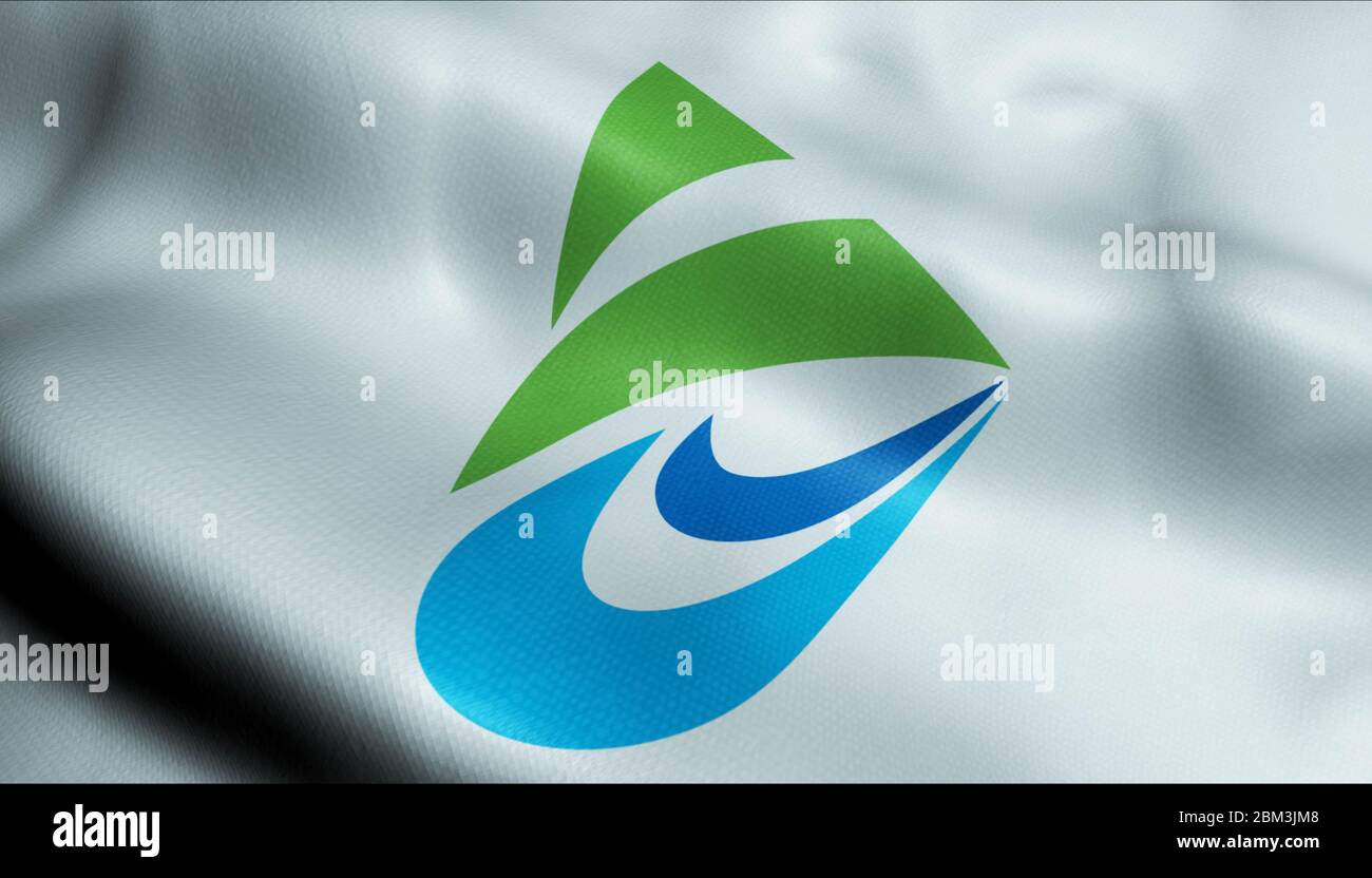 3D Illustration of a waving flag of Kainan (Japan country Stock Photo ...