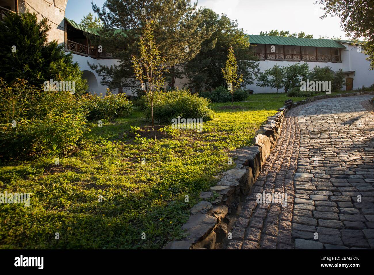The walls of the ancient Russian Novospassky monastery and a beautiful ...
