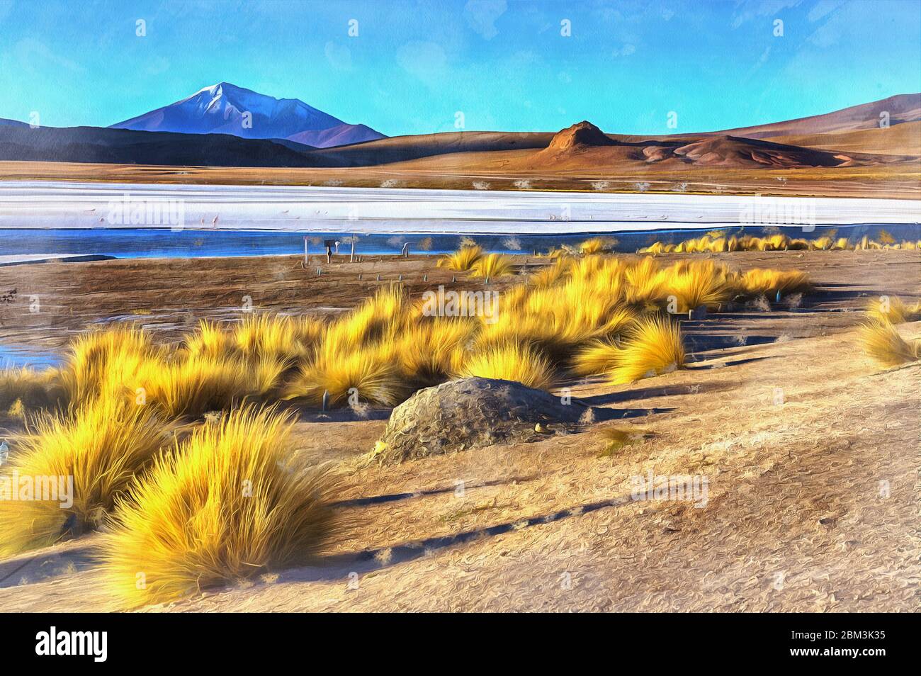 Beautiful scenery landscape with mountain valley colorful painting ...