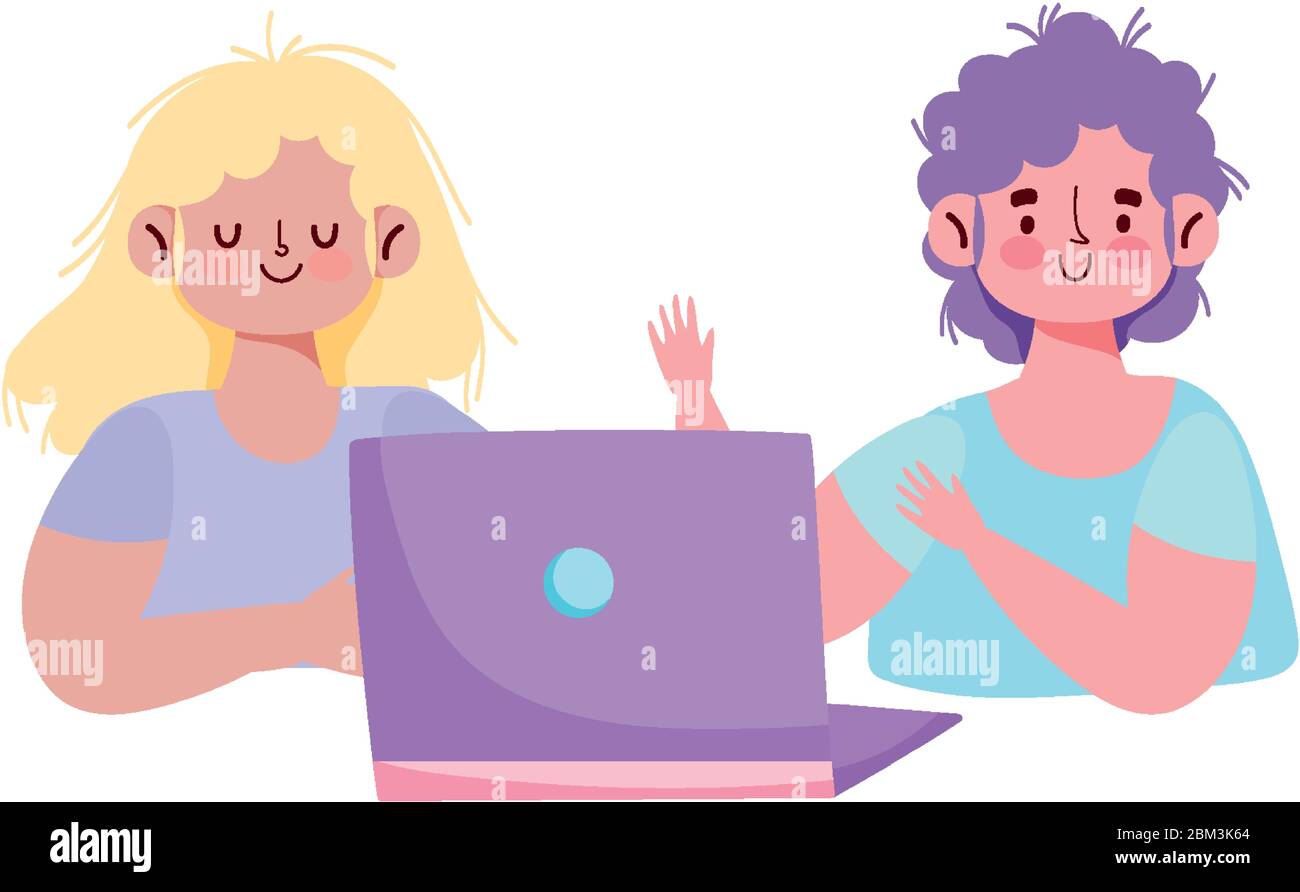 people creativity and technology,boy and girl with laptop computer ...