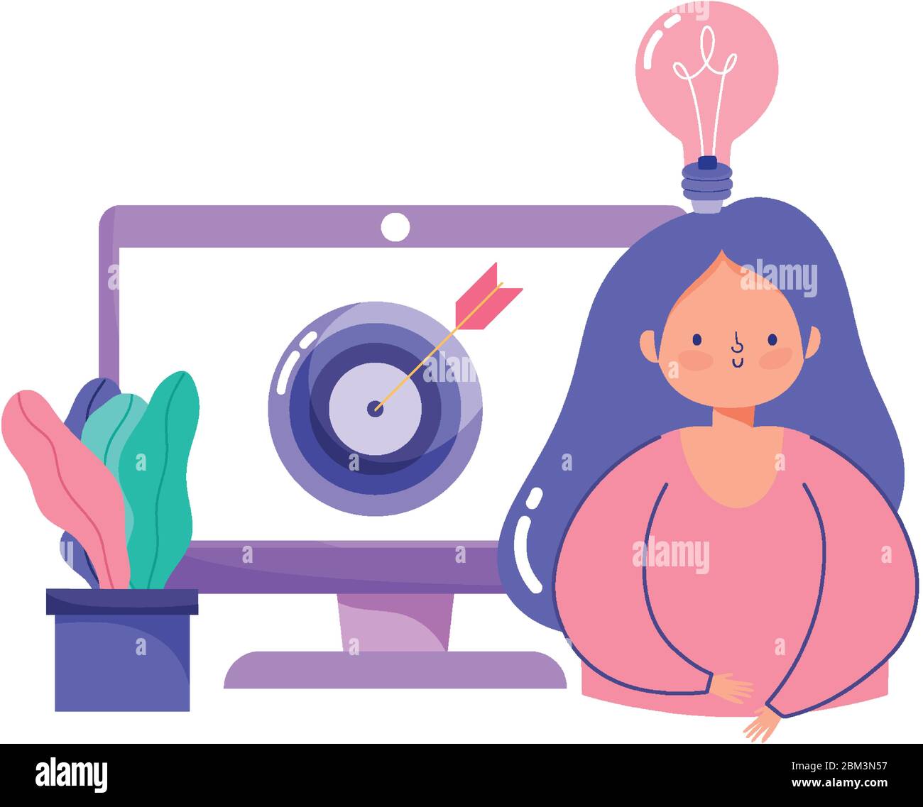 people creativity and technology,girl with computer target idea cartoon ...
