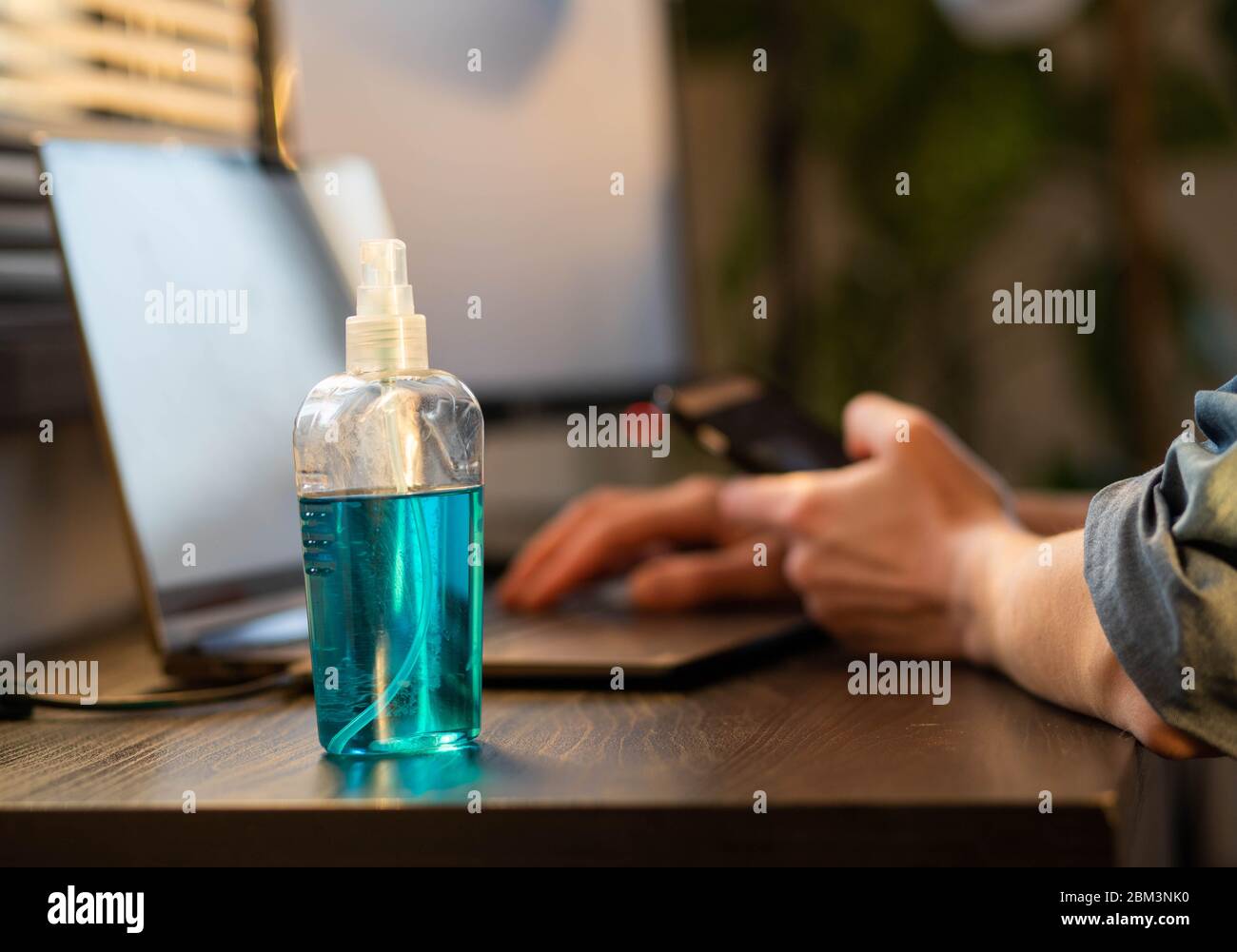 sanitizing computer or laptop keyboard coronavirus protection Stock ...