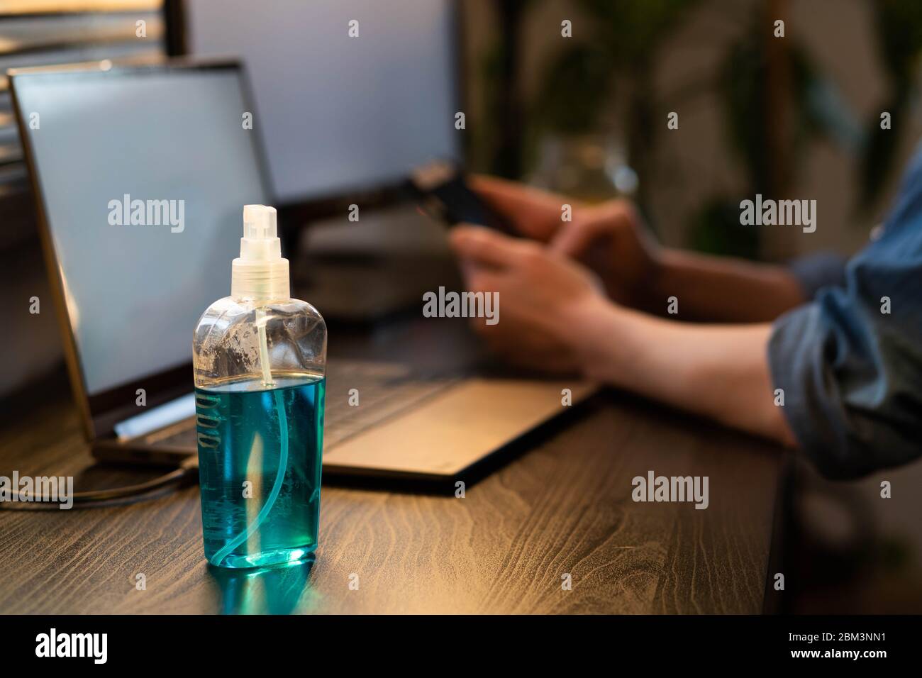 sanitizing computer or laptop keyboard coronavirus protection Stock ...