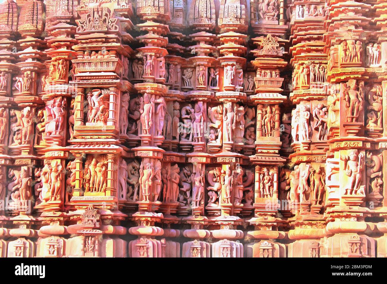 Sculptures on the wall of Hindu temple colorful painting looks like ...