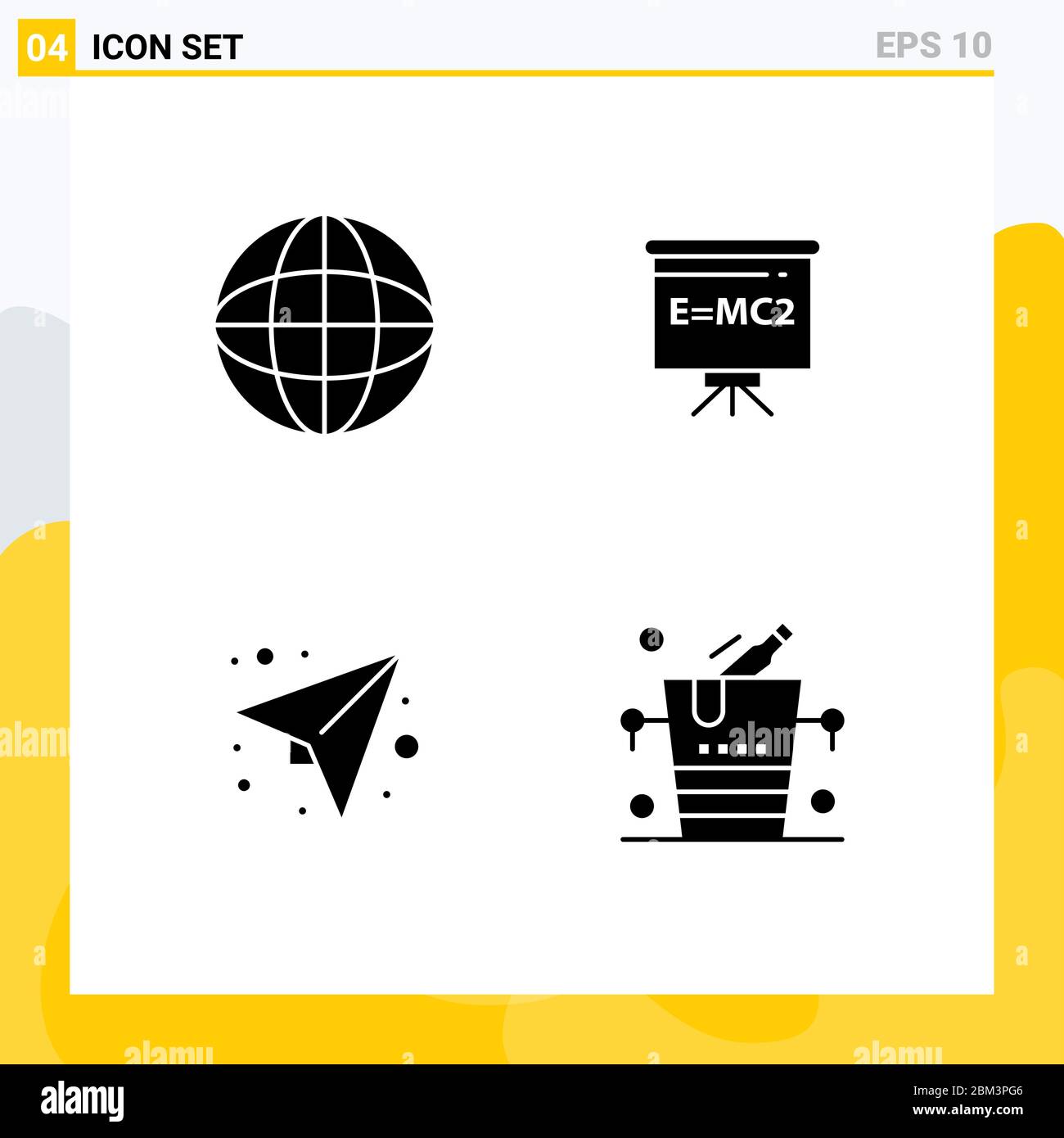 Universal Icon Symbols Group of 4 Modern Solid Glyphs of globe, plan ...