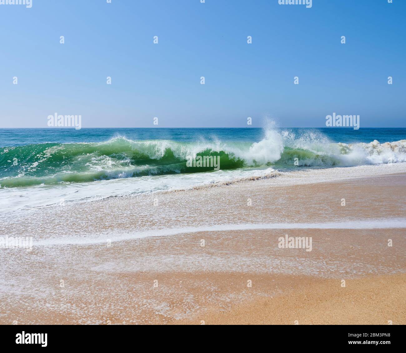 atlantic green waves crashing on the beach at north beach, Nazaré Stock ...