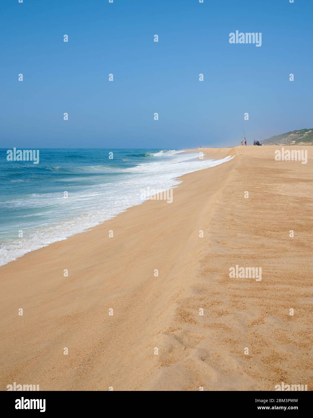 Long sandy beach on a sunny day at Nazaré norte beach Stock Photo - Alamy