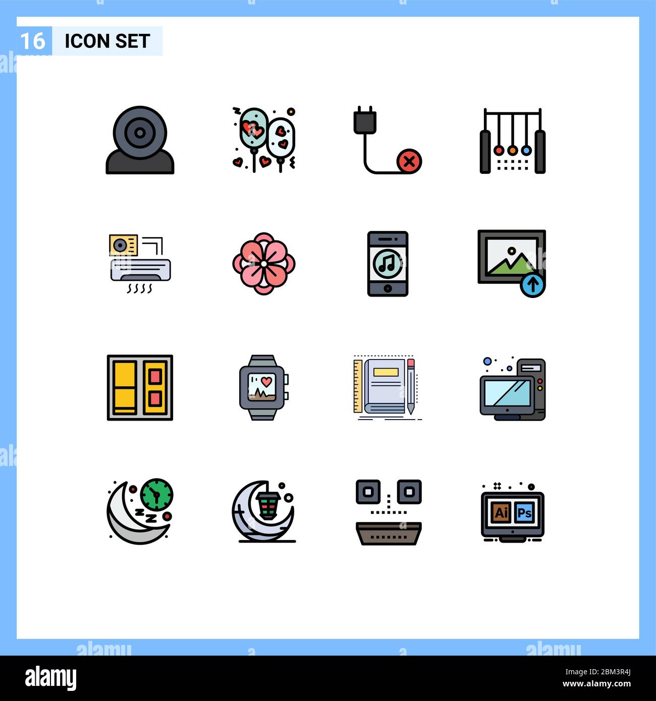Set of 16 Modern UI Icons Symbols Signs for hanging, acrobatic, party, hardware, devices ...