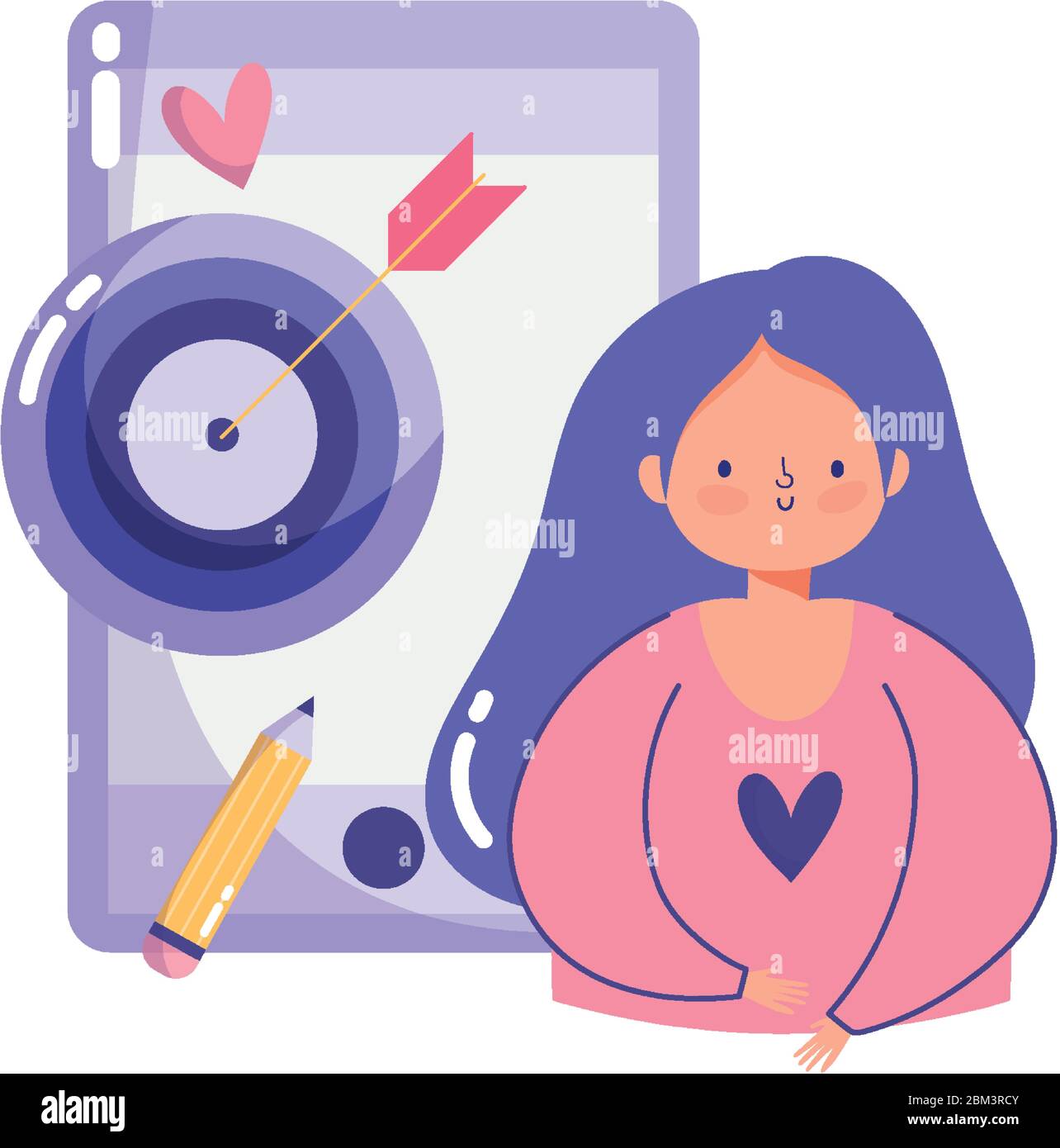 people creativity technology, girl smartphone pencil target solution ...