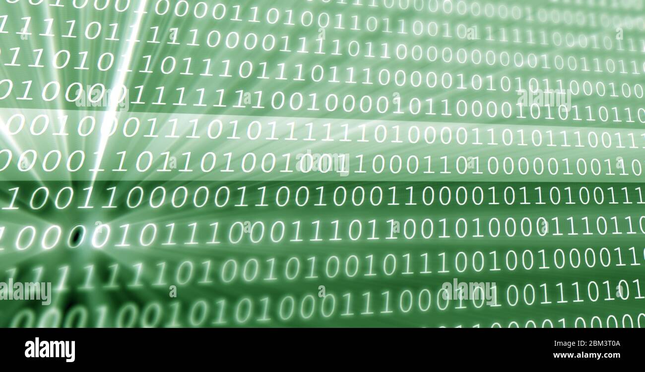 Colorful digital binary data digits and streaming binary code background with light beams Stock ...