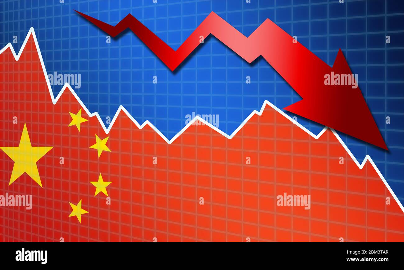 Arrow falls against the background of the flag of the China, 3d ...