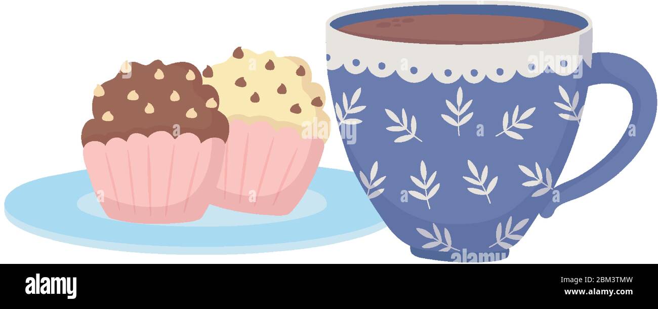 coffee time, coffee cup and sweet cupcakes dessert fresh aroma beverage ...