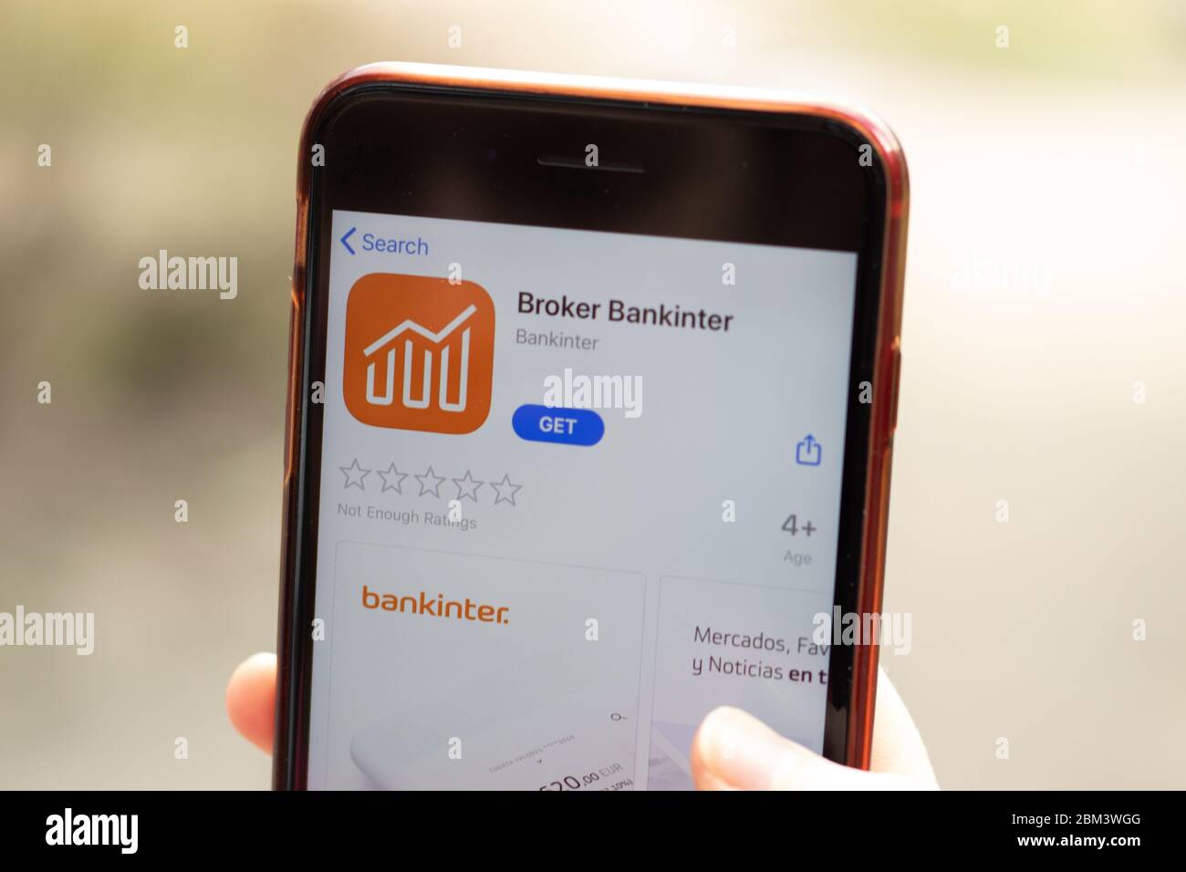 New York, USA - 1 May 2020: Broker Bankinter app logo close-up on phone ...