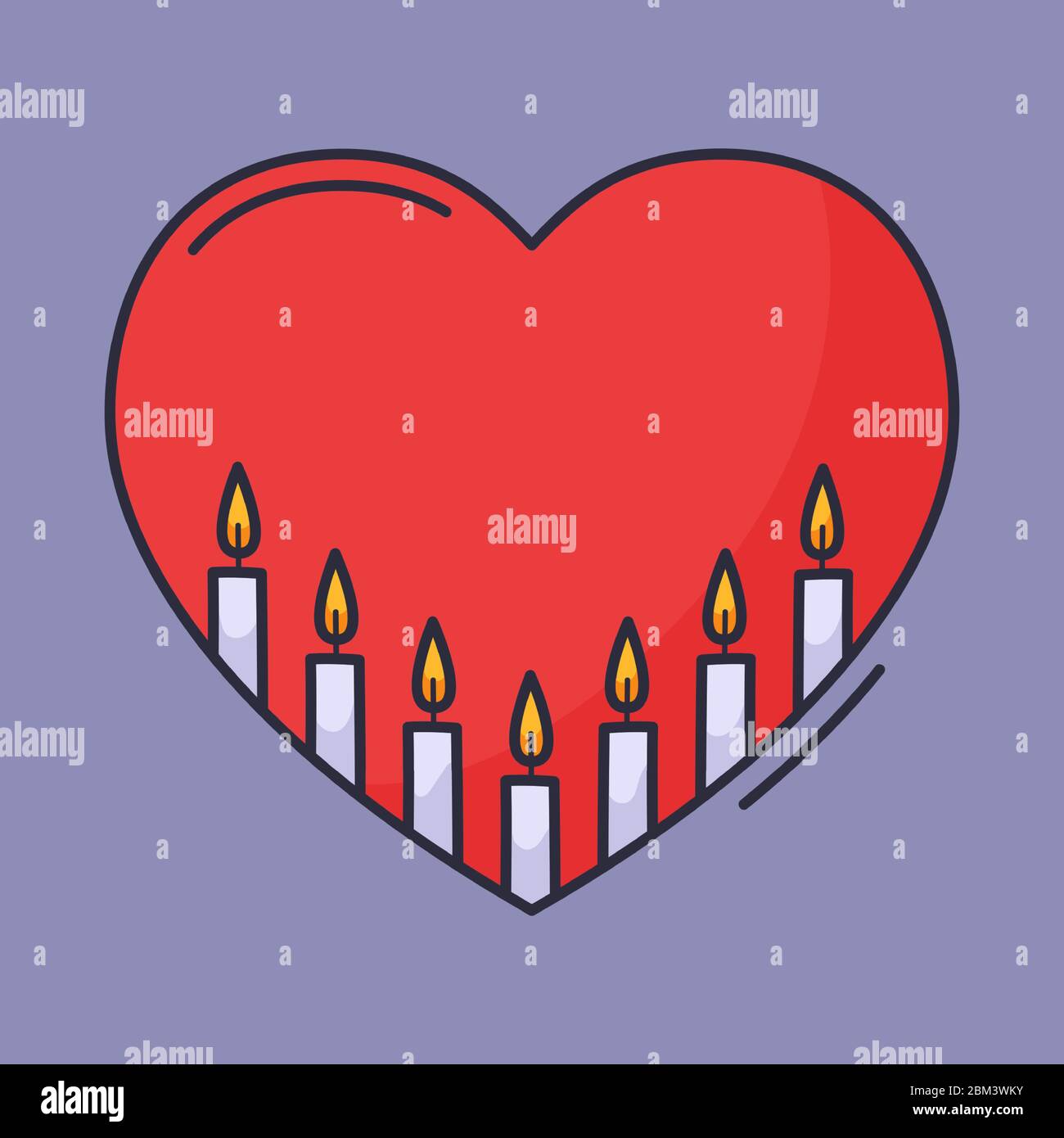 Candles inside the heart. The concept of grief, loss, death. Vector ...