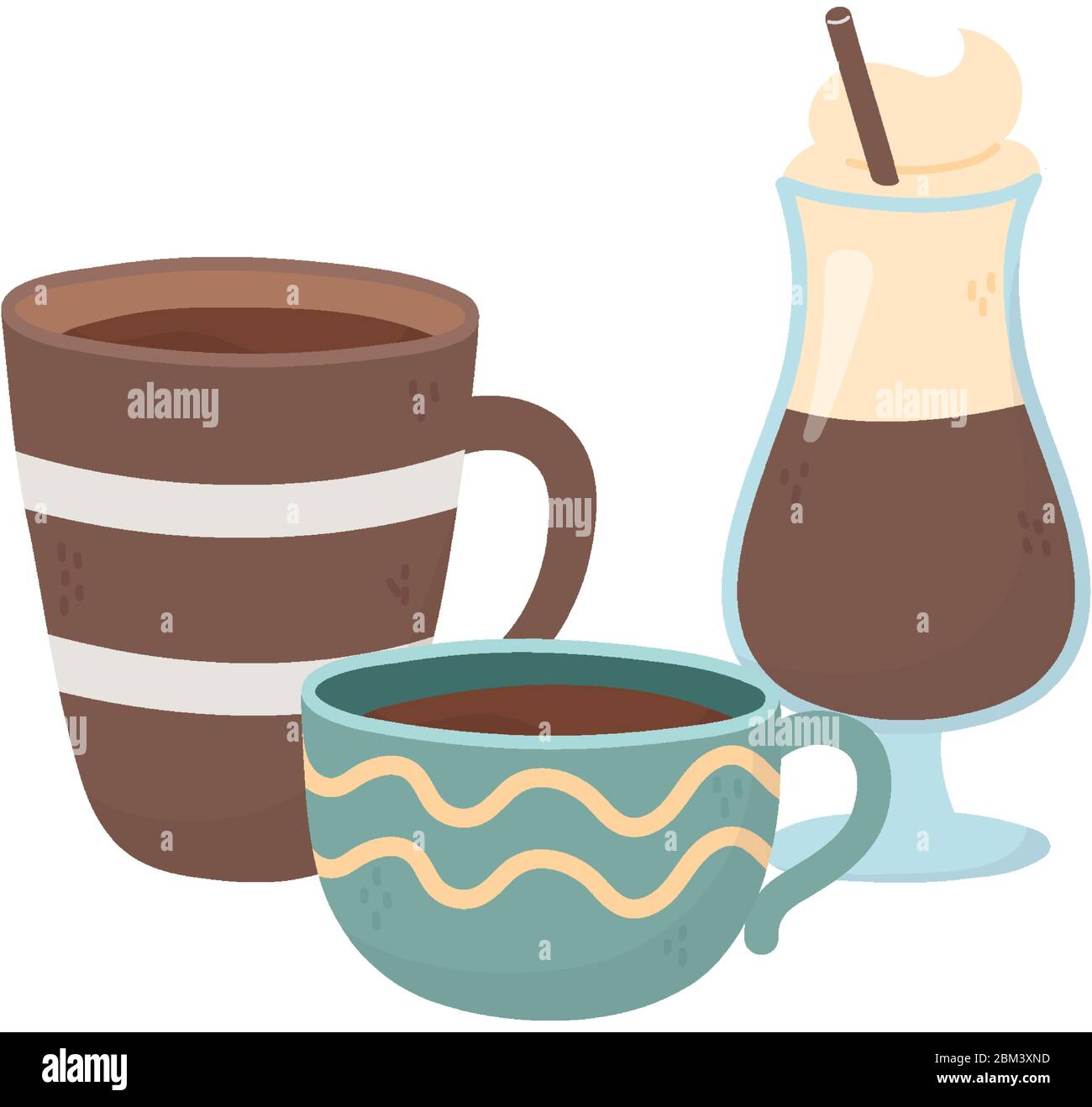 coffee time, cups and cold latte fresh aroma beverage vector ...