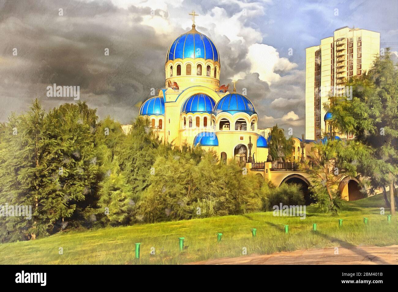 Modern church architecture in Moscow colorful painting looks like ...