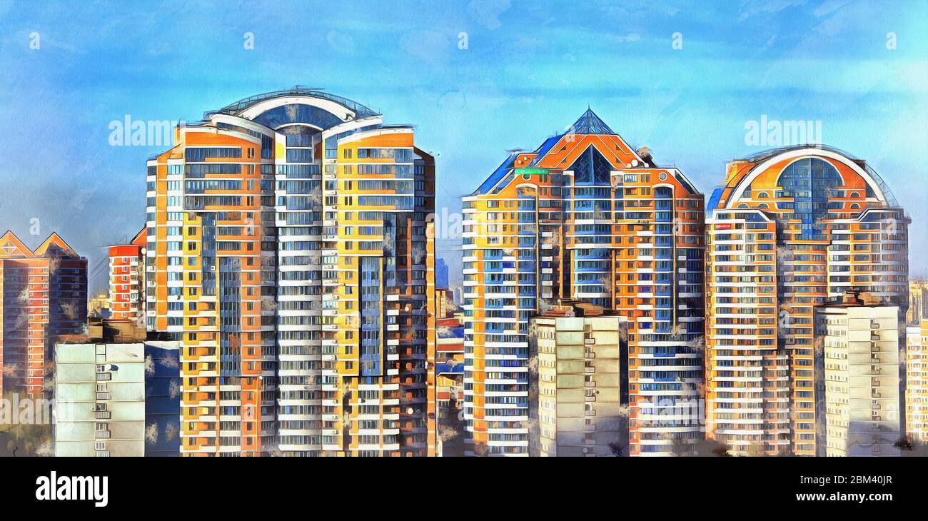 Russia moscow painting building watercolor architecture hi-res stock ...
