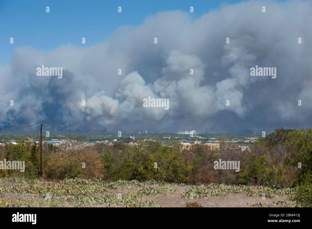 Bastrop Texas USA, September 5, 2011: Smoke billows over the burning ...