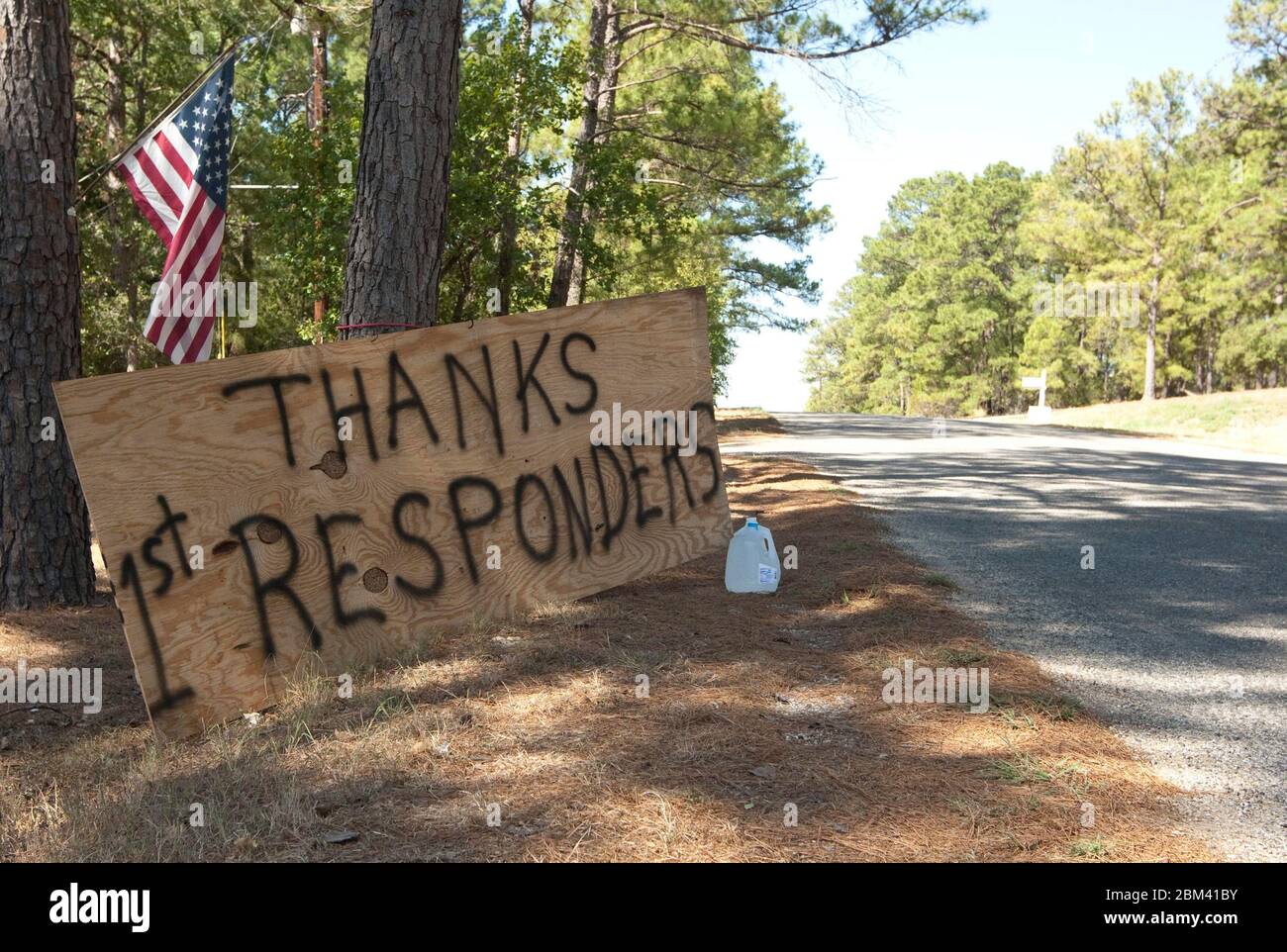 Bastrop, Texas USA, September 9 2011: Spray-painted sign shows support ...