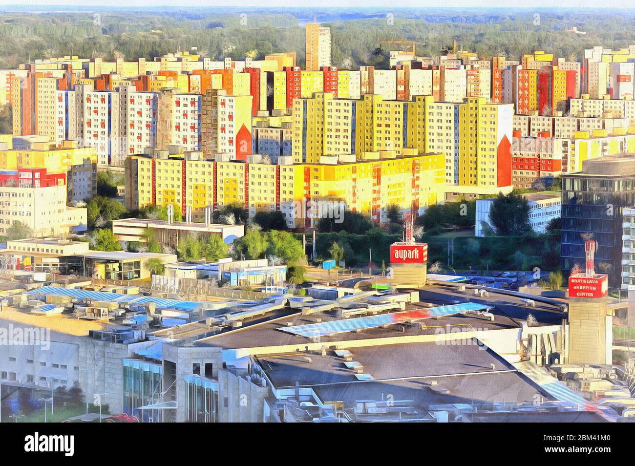 Modern cityscape of Bratislava colorful painting looks like picture ...