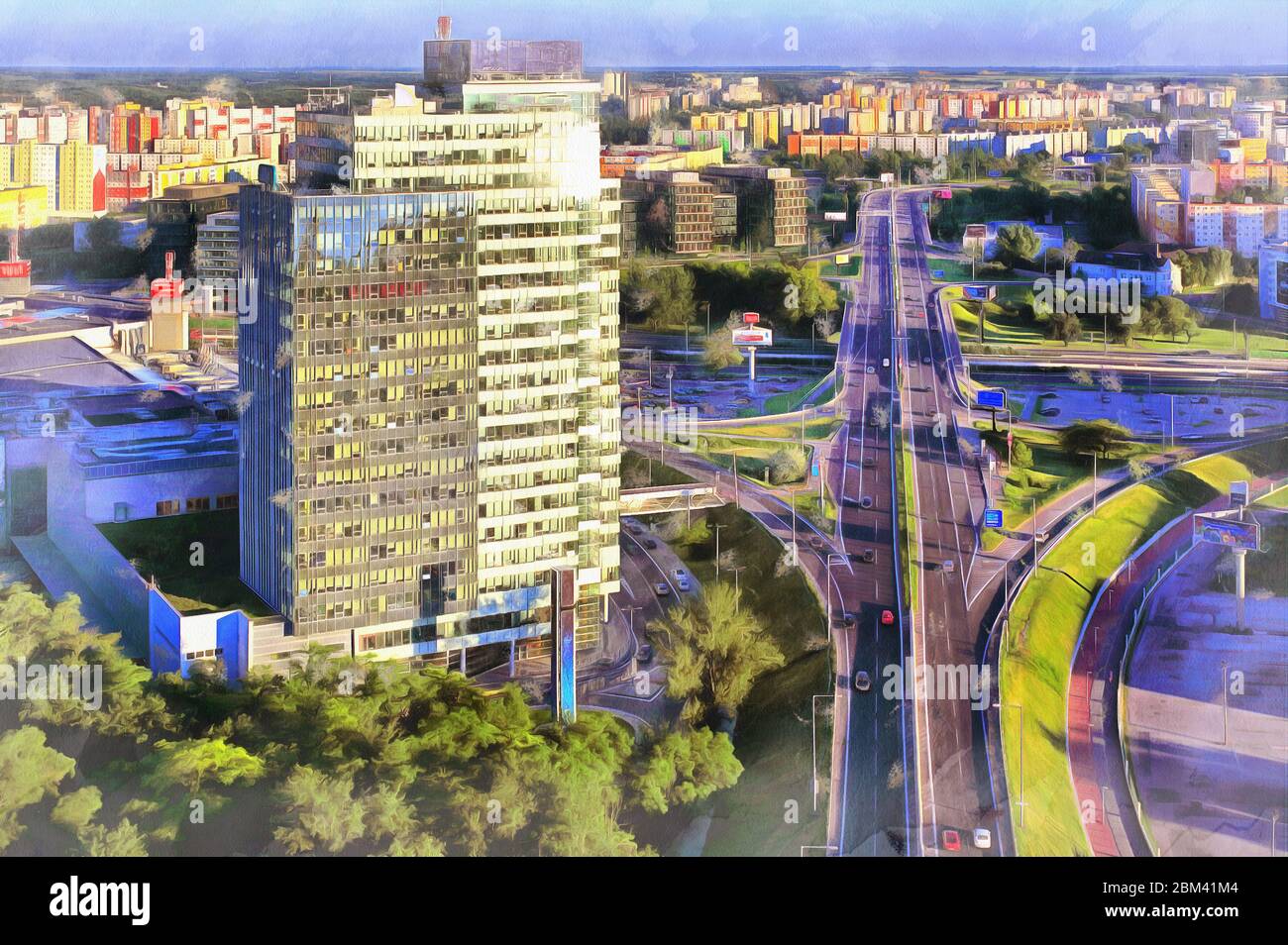 Modern cityscape of Bratislava colorful painting looks like picture ...