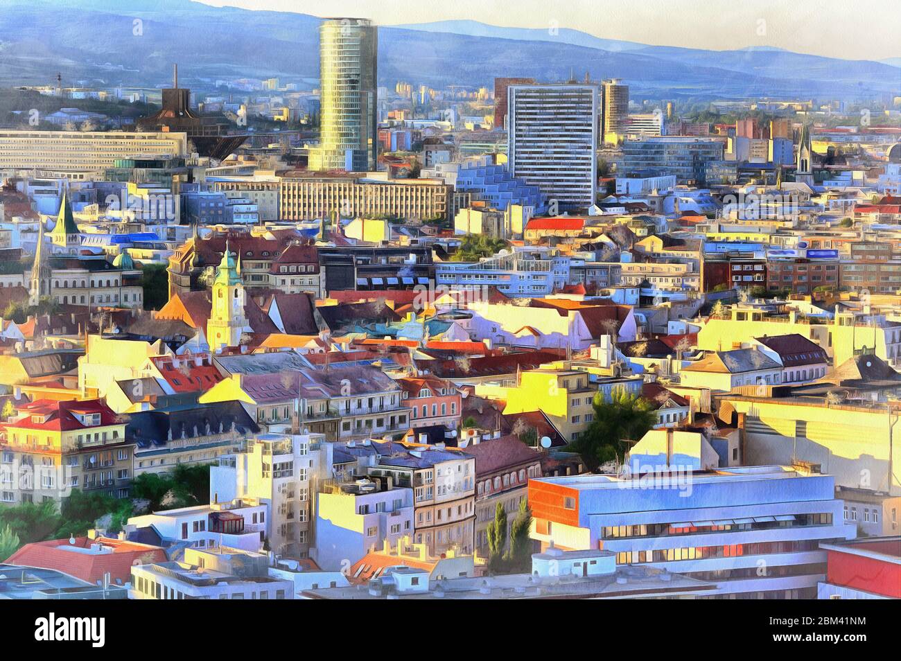 Modern cityscape of Bratislava colorful painting looks like picture ...