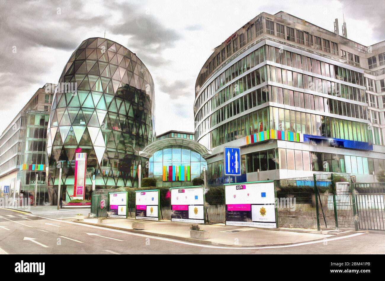 Modern architecture buildings in Bratislava colorful painting looks ...