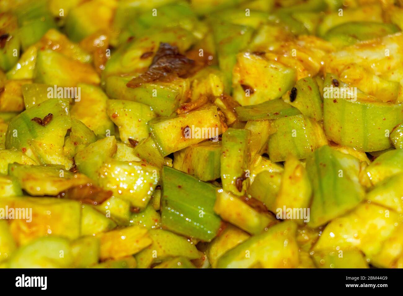 Chopped Ram Tori Vegetable Cook on Gas stove. Close-up, selective focus ...