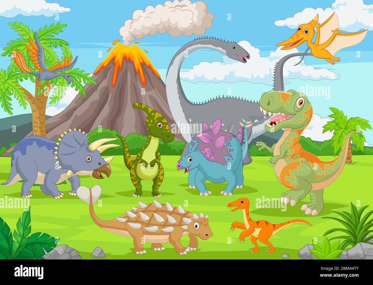 Group of funny dinosaurs in the jungle Stock Vector Image & Art - Alamy