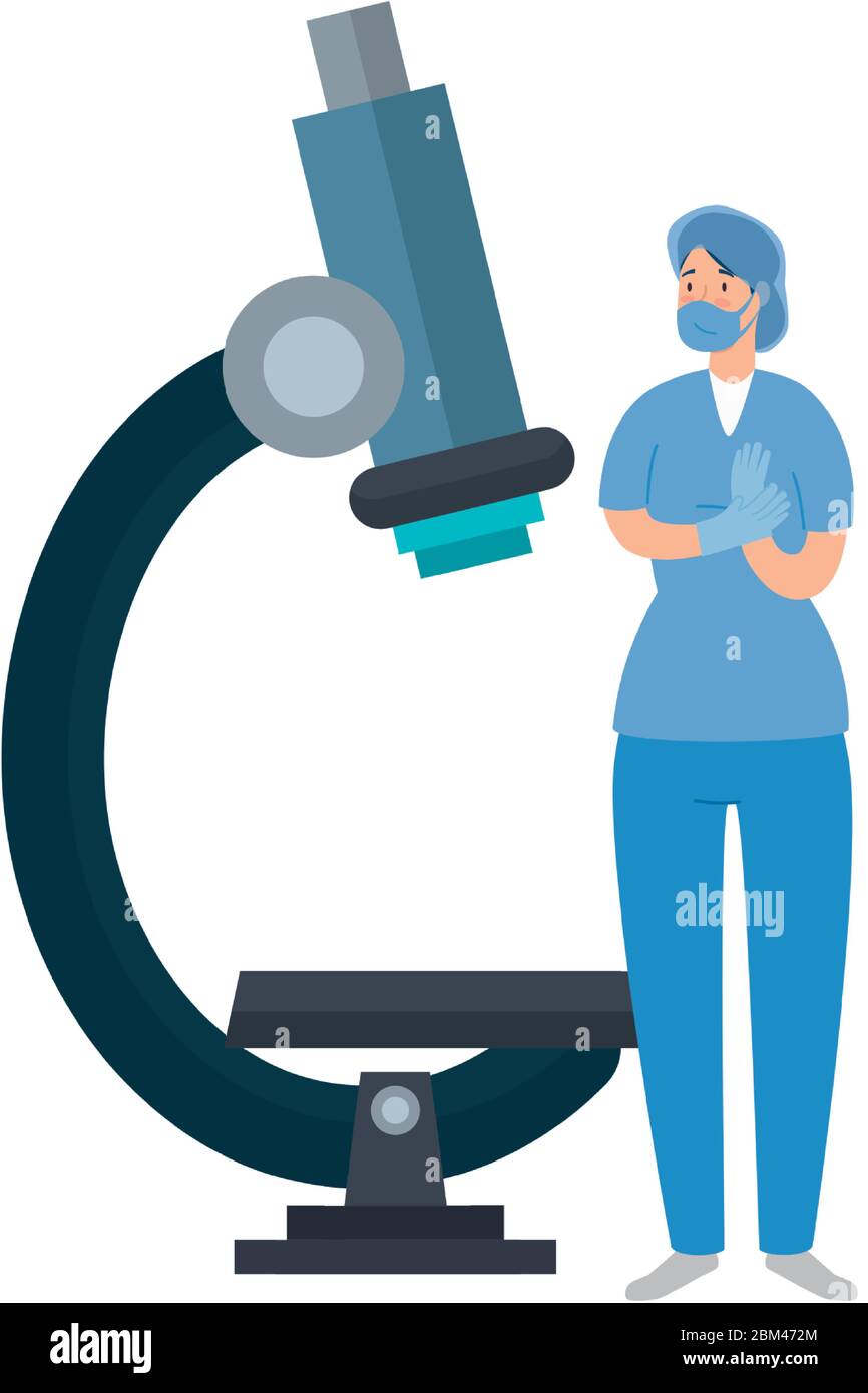 paramedic female using face mask with microscope Stock Vector Image ...