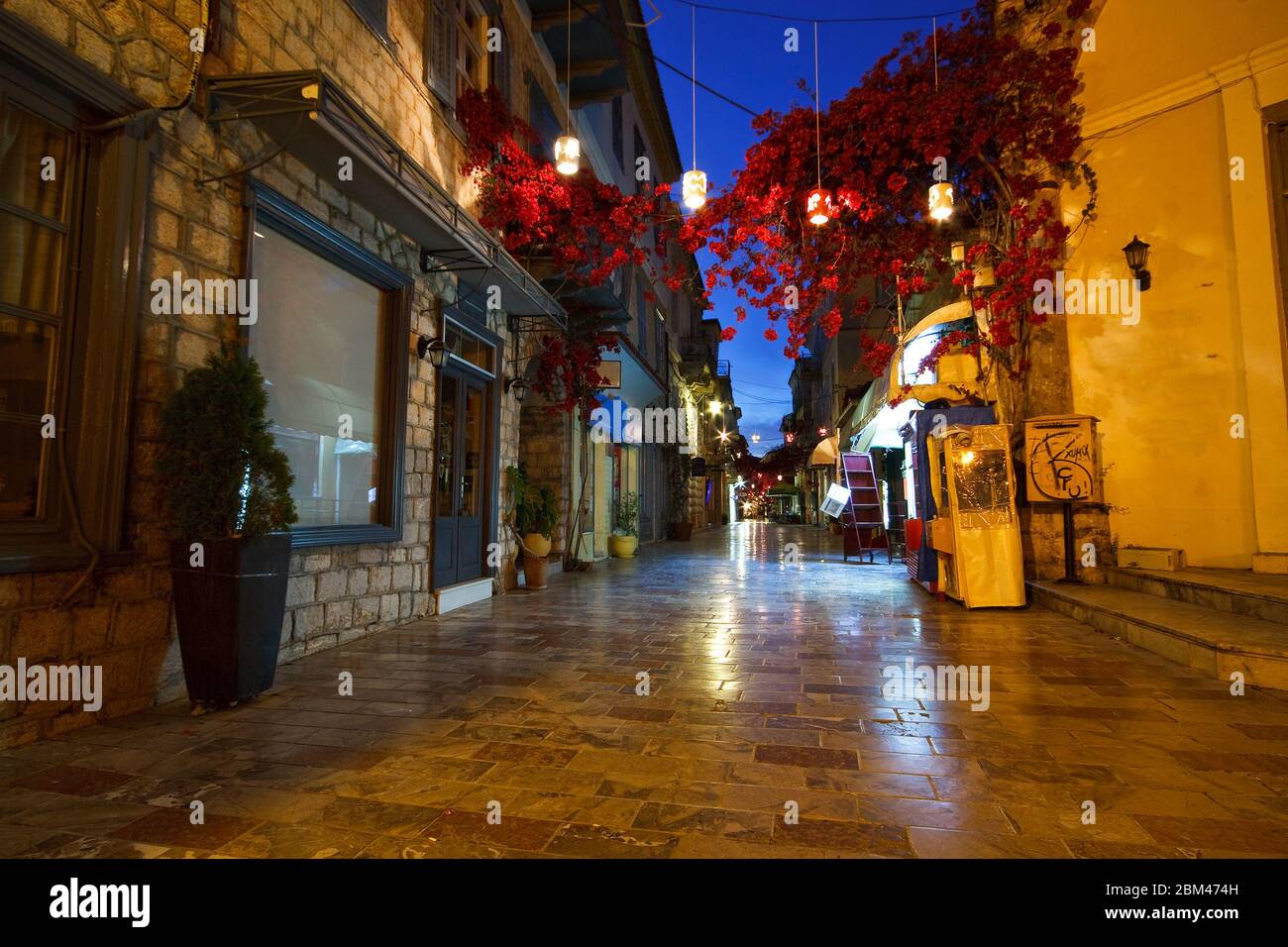 Empty night streets in Nafplio, Greece Stock Photo - Alamy