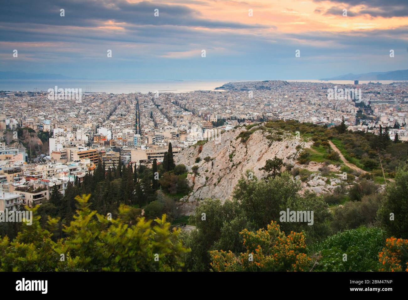 Evening view of Athens from Filopappou Hill Stock Photo - Alamy