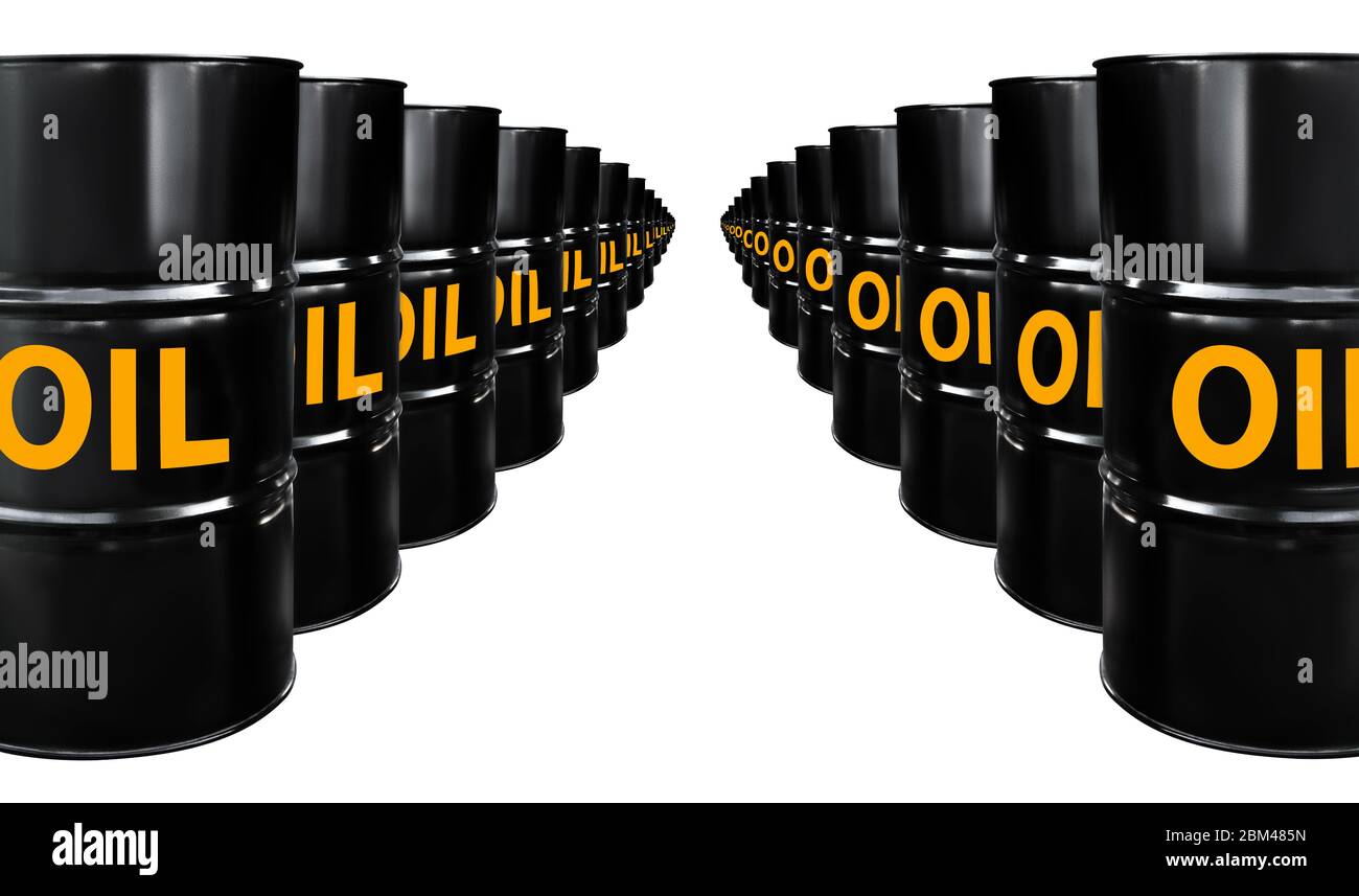 Metal oil barrels. Oil, gas and petroleum industry and manufacturing ...